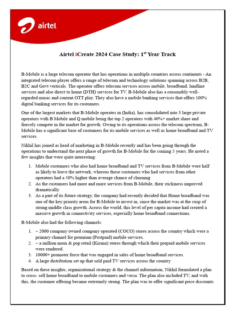 6690bc7d607c9 Airtel Case Study- 1st Year Track | PDF | T Mobile Us | Market (Economics)