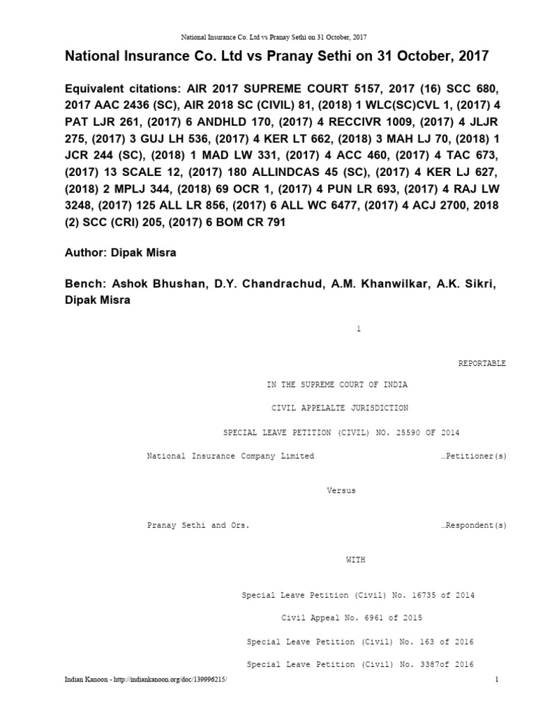 National Insurance Co LTD Vs Pranay Sethi On 31 October 2017 | PDF ...