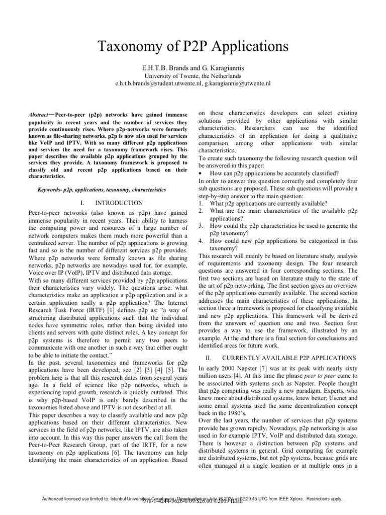 Taxonomy of P2P Applications | PDF | Peer To Peer | Computer Network