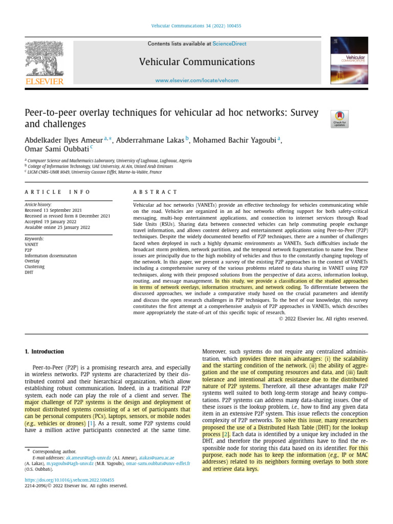 Peer-To-peer Overlay Techniques For Vehicular Ad Hoc Networks - Survey and Challenges | PDF ...