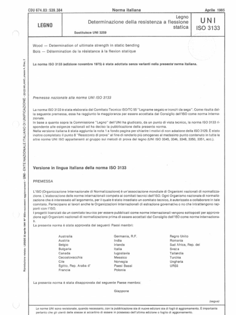 UNI ISO 3133 - 1985 - Legno. Flessione Statica | PDF