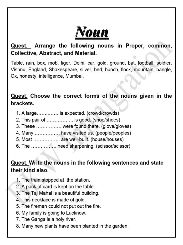 Noun Types and Usage Exercises | PDF