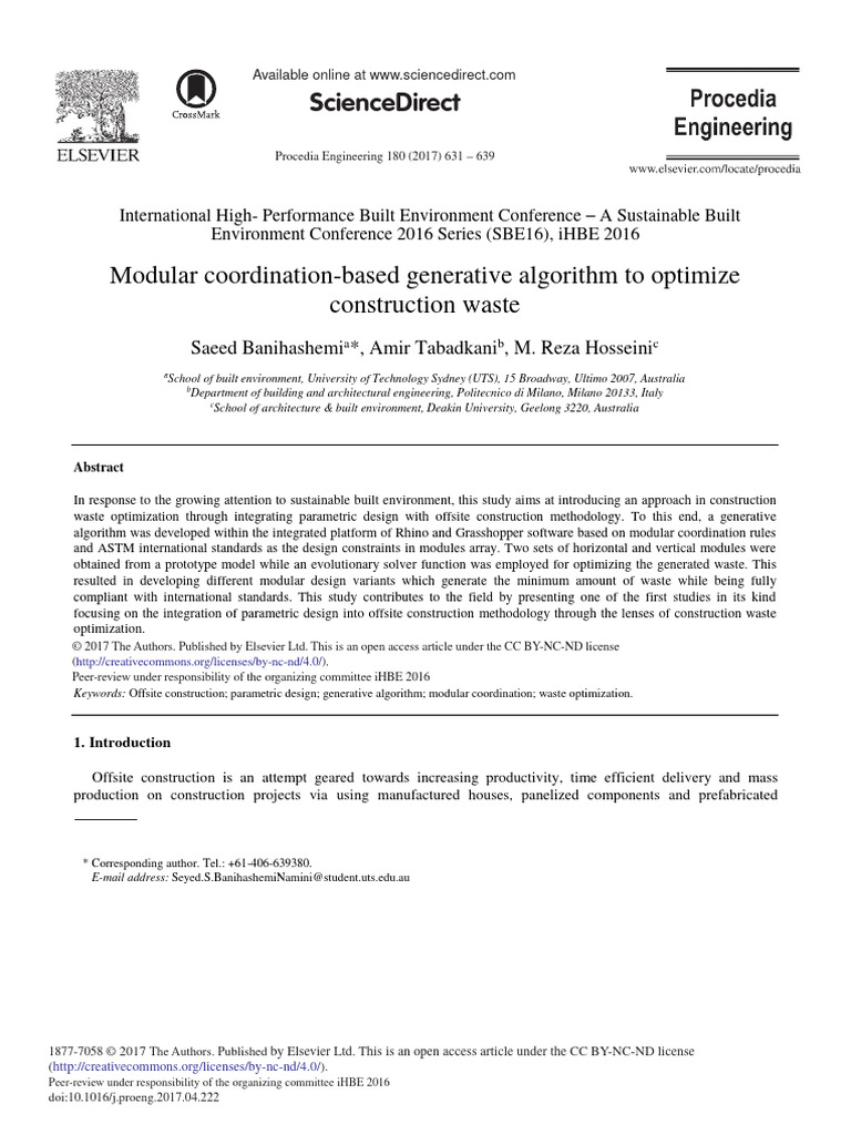 Modular Coordination-Based Generative Algorithm To Optimize Construction Waste | PDF ...