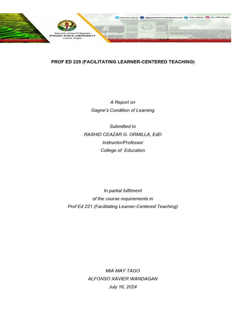 Gagne's Condition of Learning | PDF | Learning | Procedural Knowledge