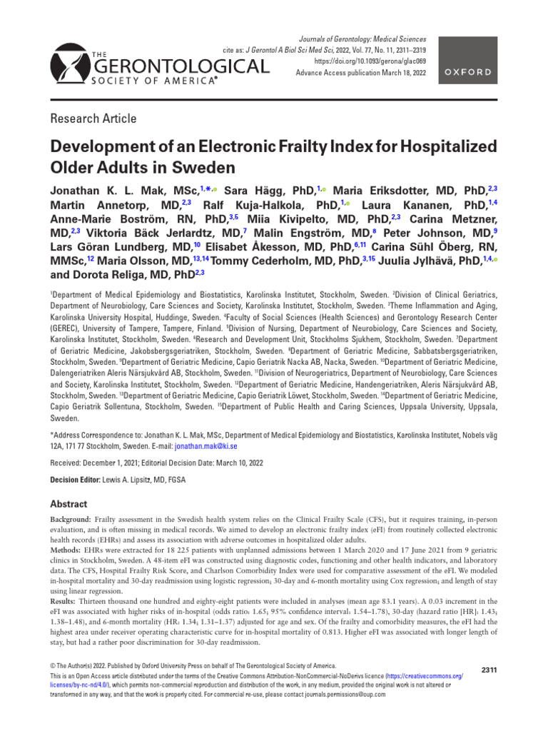 Development of An Electronic Frailty Index For Hospitalized Older ...