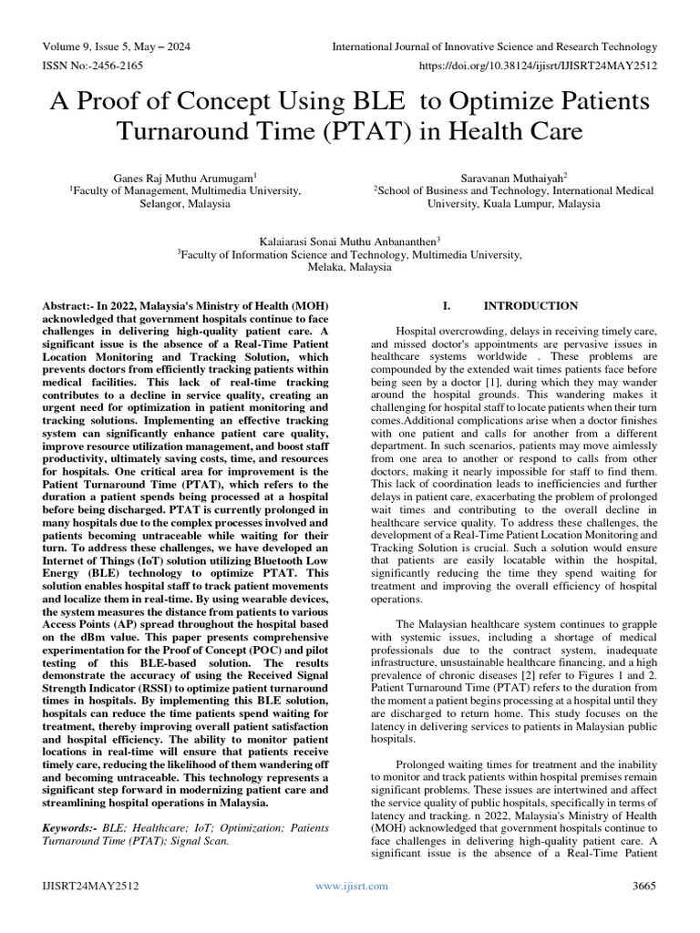 A Proof of Concept Using BLE to Optimize Patients Turnaround Time (PTAT ...