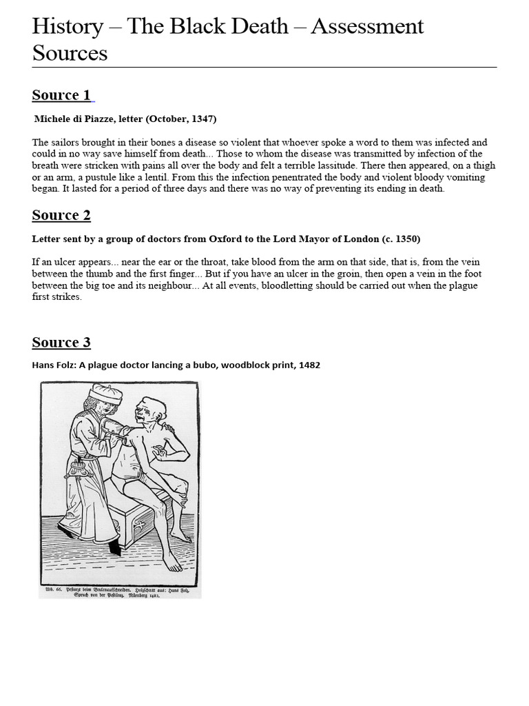 Sources For Assessment - Blackdeath | PDF | Black Death | Infection