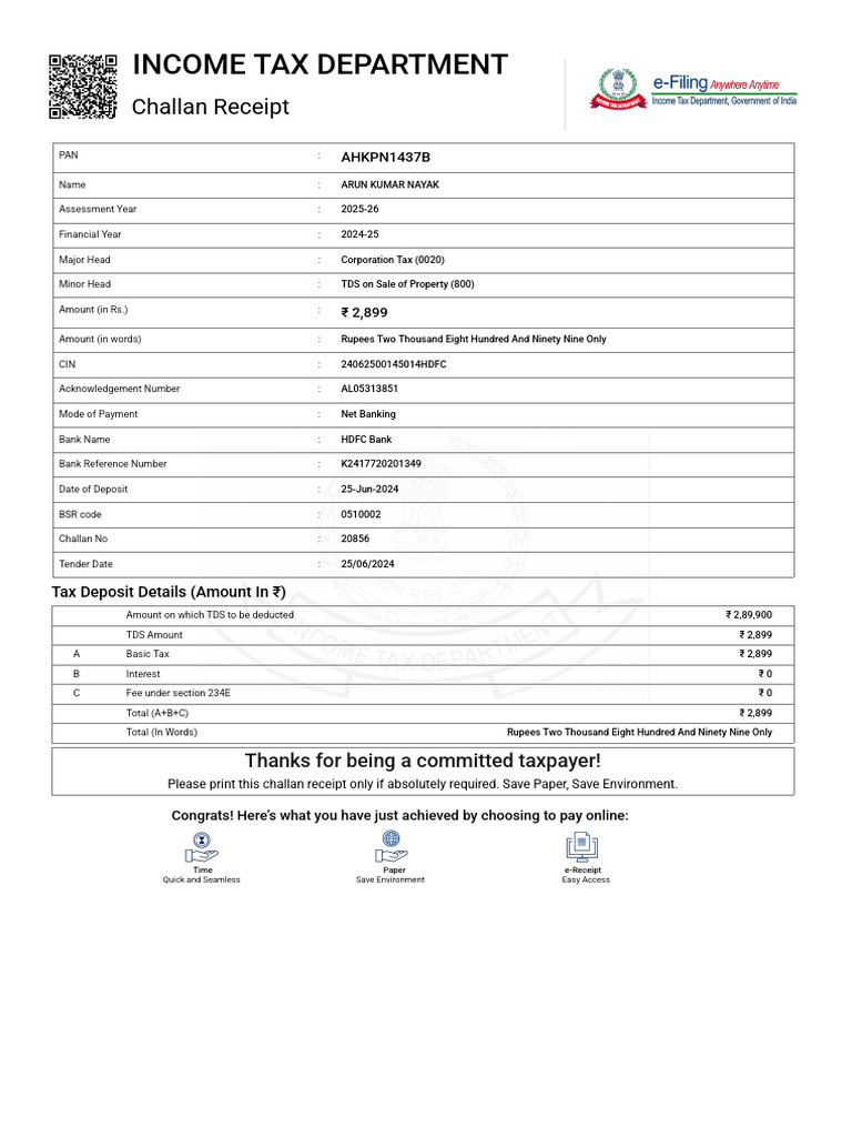 24062500145014HDFC ChallanReceipt | PDF | Taxes | Receipt
