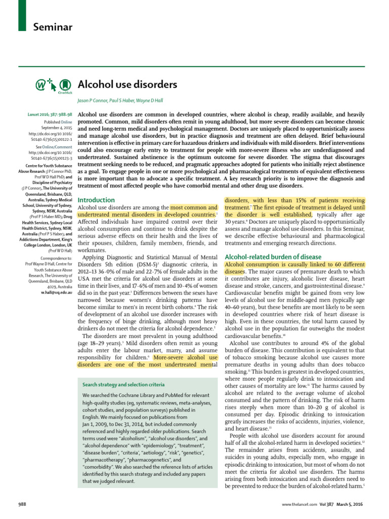 Alcohol Use Disorders | PDF | Alcoholism | Reward System