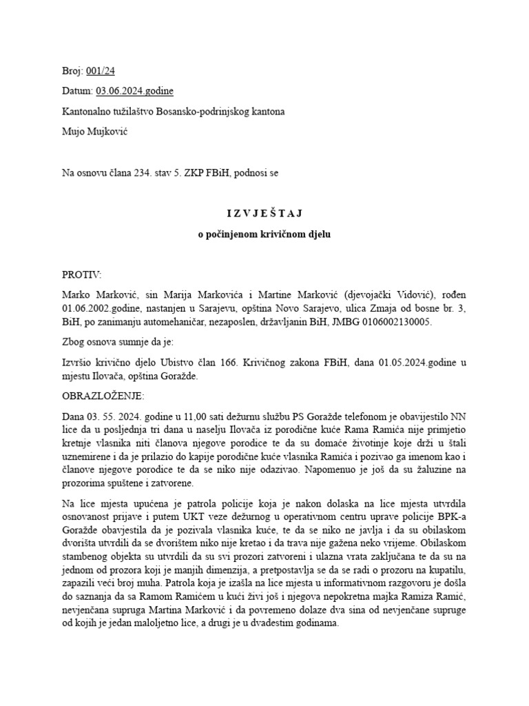 Izvjestaj KD Ubistvo | PDF