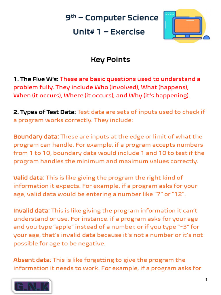 9th CS Unit-1-Key Points | PDF | Algorithms | Computer Programming