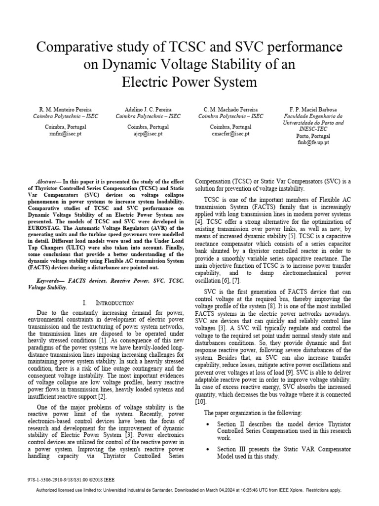 Comparative Study of TCSC and SVC Performance On Dynamic Voltage ...