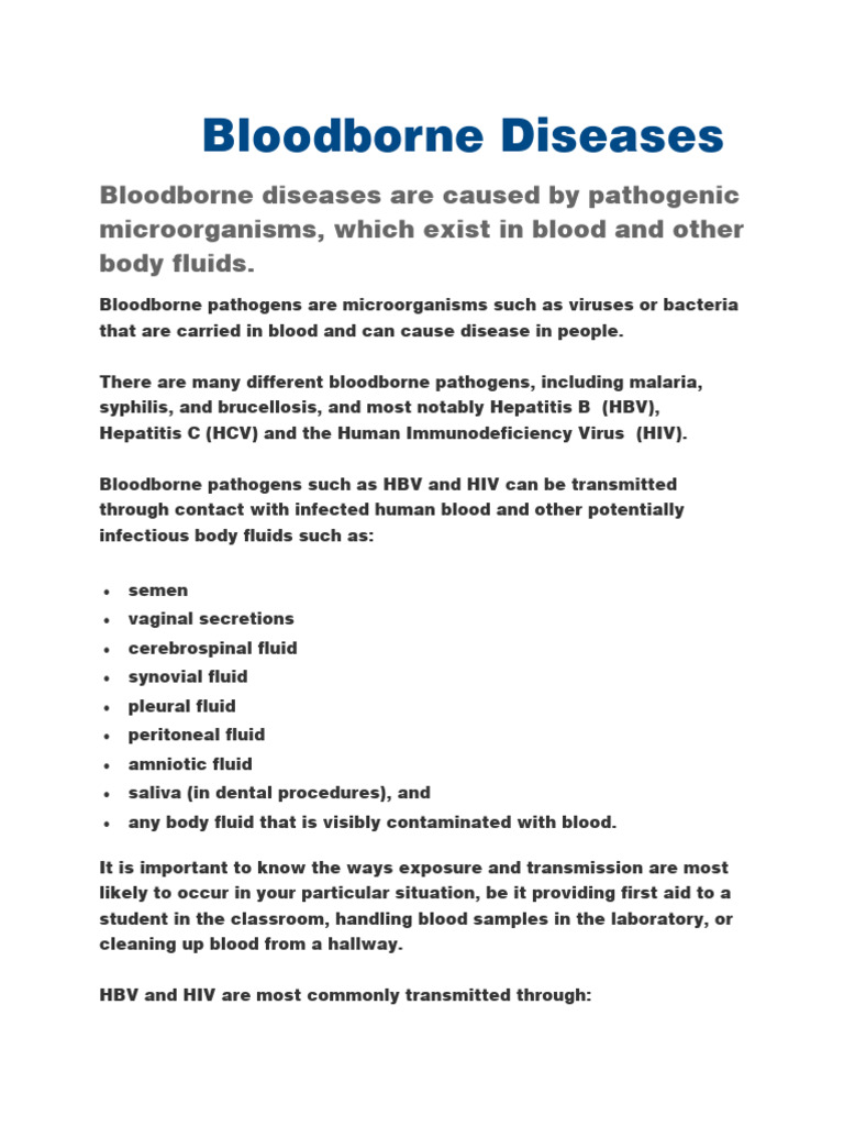 Bloodborne Pathogens Overview | PDF