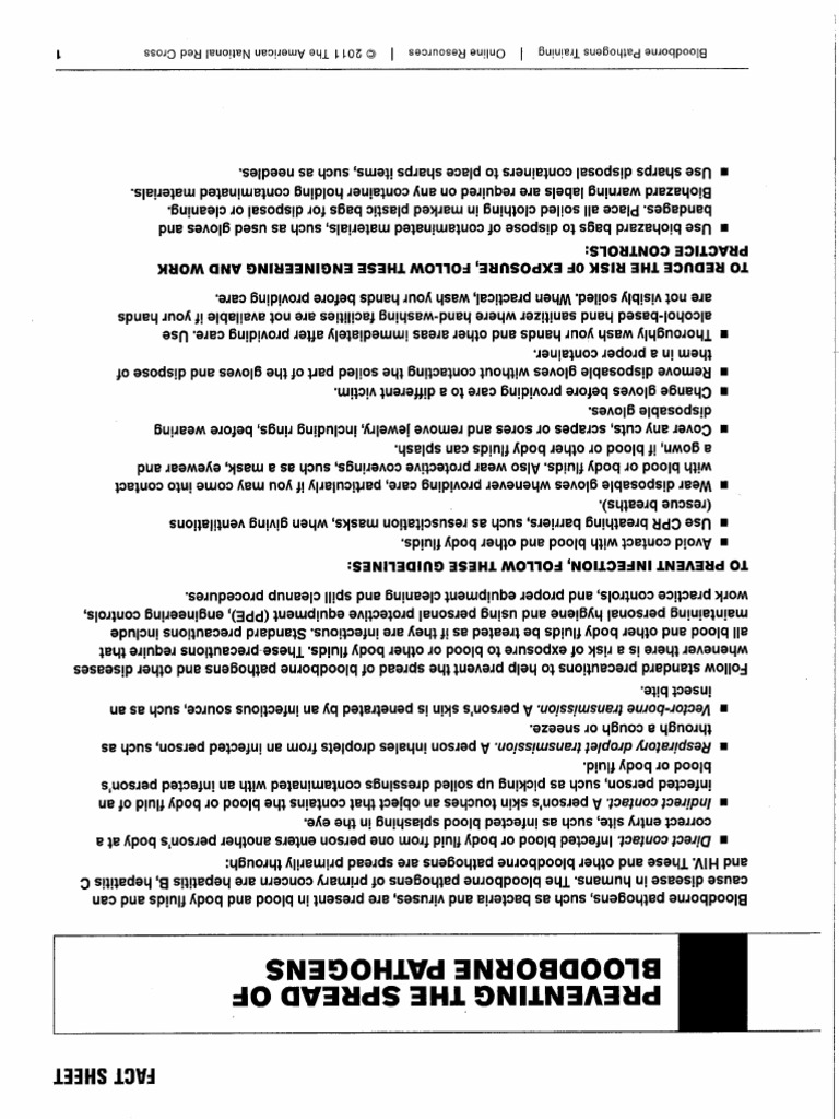 Bloodborne Pathogen Fact Sheet | PDF