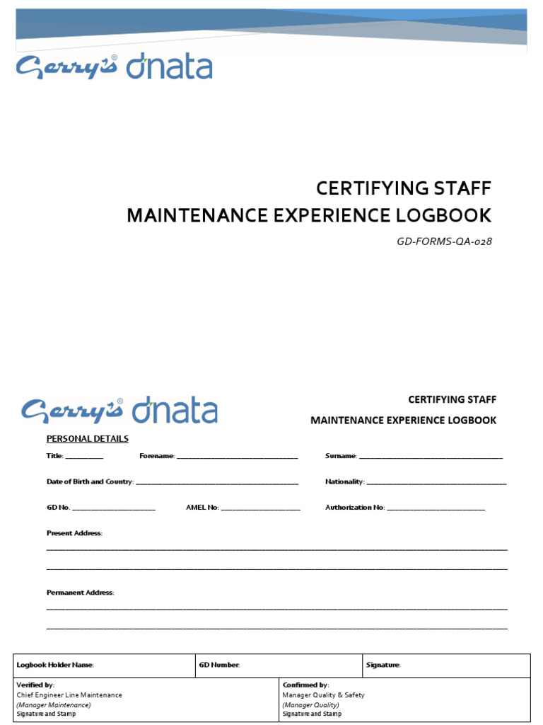028 CS Maintenance Experience Logbook | PDF | Aviation Safety | Aeronautics