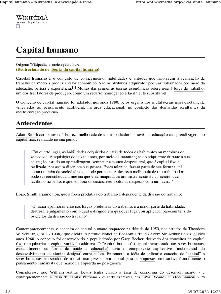 Texto 5 Teoria Do Capital Humano | PDF | Capital humano | Ideologias econômicas