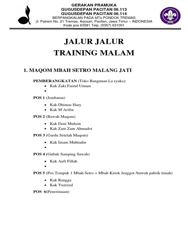 Jalur Training Jaler Pramuka Pacitan | PDF