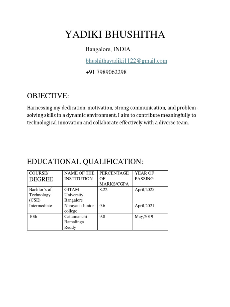 Yadiki Bhushitha | PDF