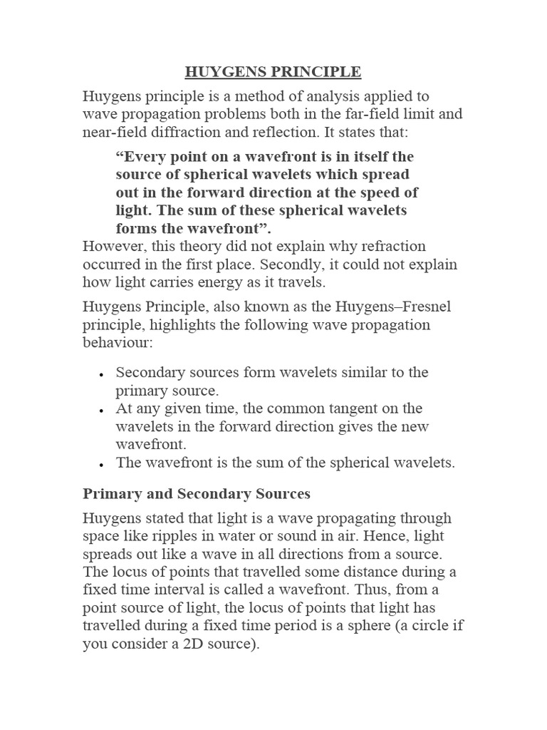 Huygens Principle | PDF | Diffraction | Light
