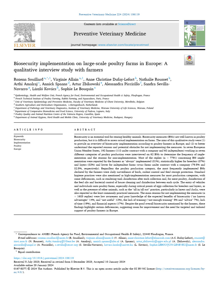 Biosecurity implementation on large-scale poultry farms in Europe - A qualitative interview ...