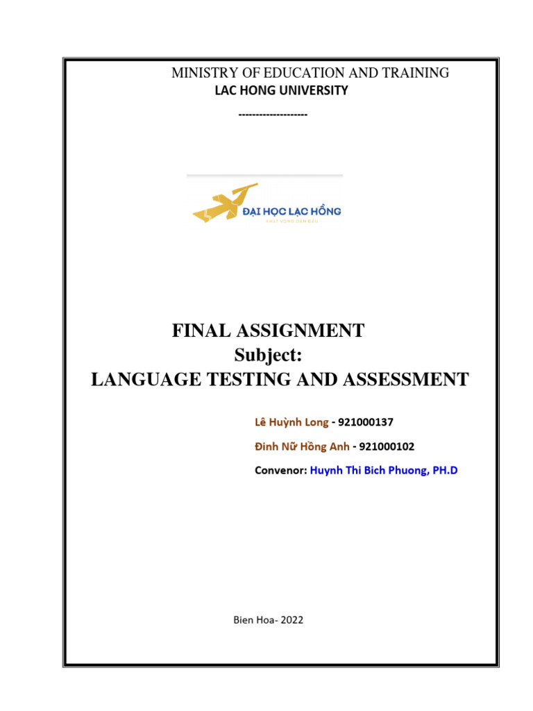 Final Assessment- H.Anh & Le Long (1) | PDF | Educational Assessment ...