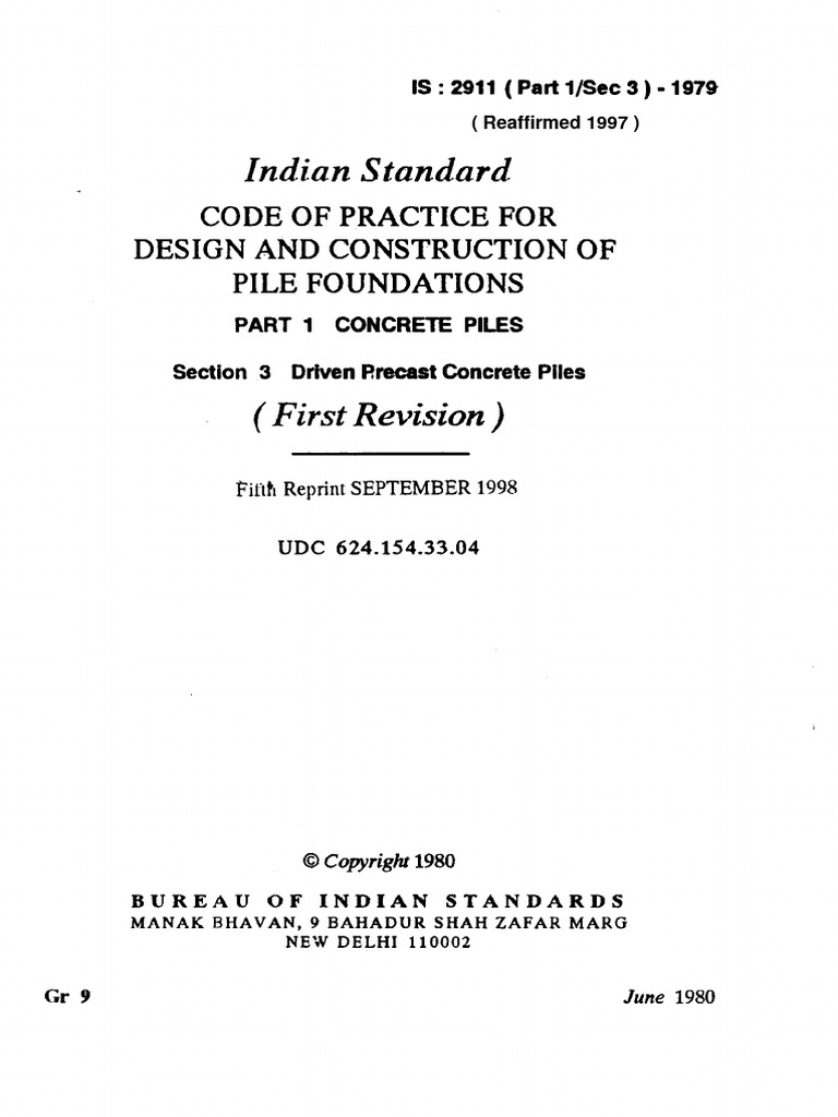 Indian Standard: Code of Practice For Design and Construction OF Pile ...
