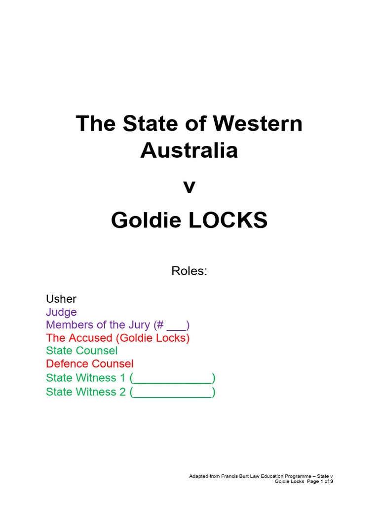 GO Program Goldilocks Mock Trial | PDF | Judge | Witness
