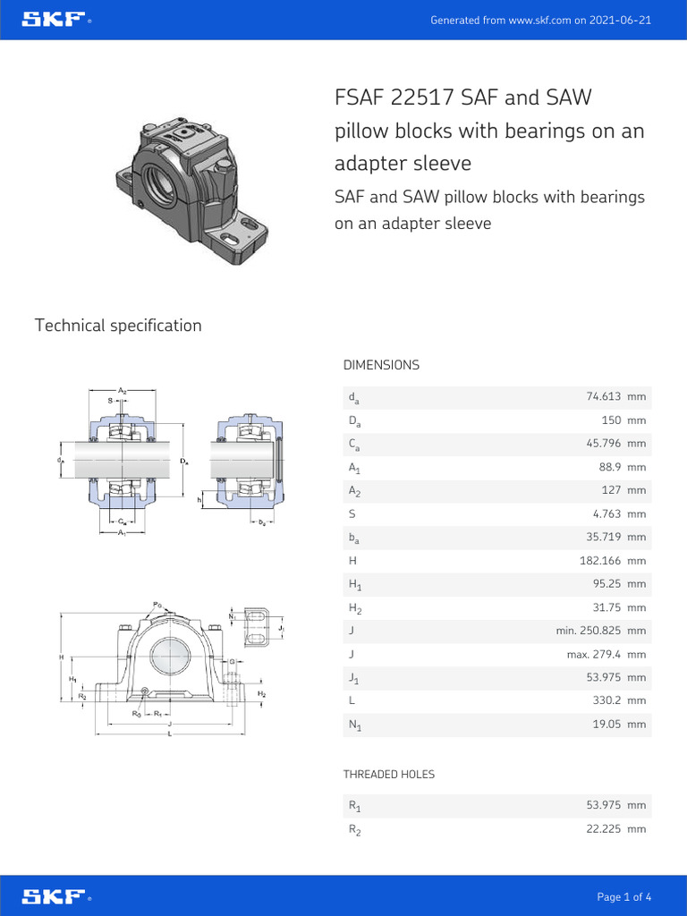 FSAF 22517 SAF and SAW Pillow Blocks With Bearings On An Adapter Sleeve ...
