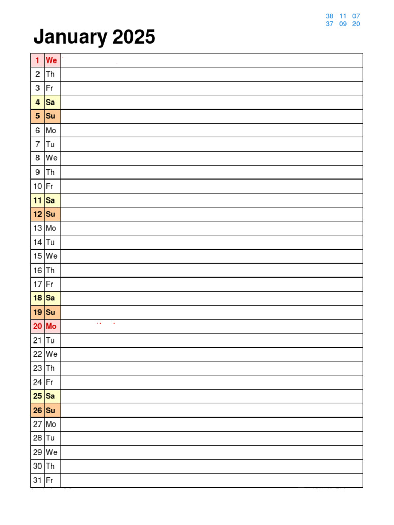 january-2025-calendar-portrait-days-vertically | PDF