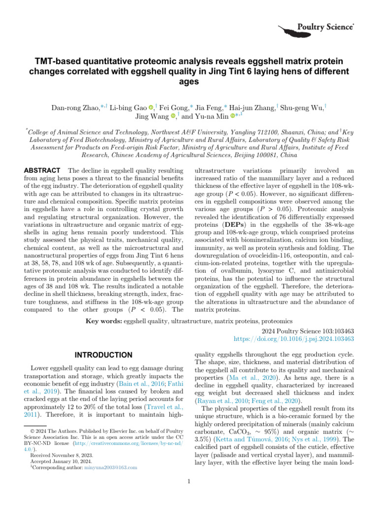 TMT-based Quantitative Proteomic Analysis Reveals Eggshell Matrix ...