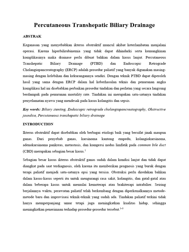Percutaneous Transhepatic Biliary Drainage | PDF
