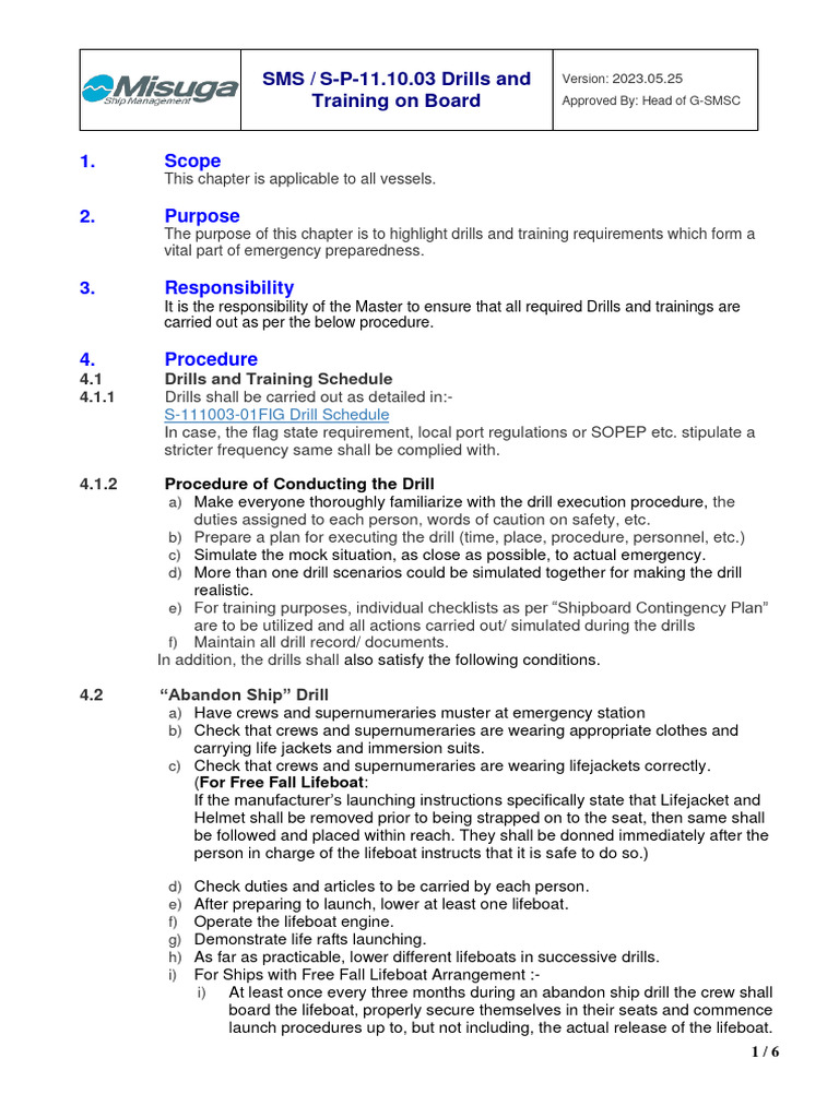 Shipboard Emergency Drills Guide | PDF | Firefighting | Firefighter
