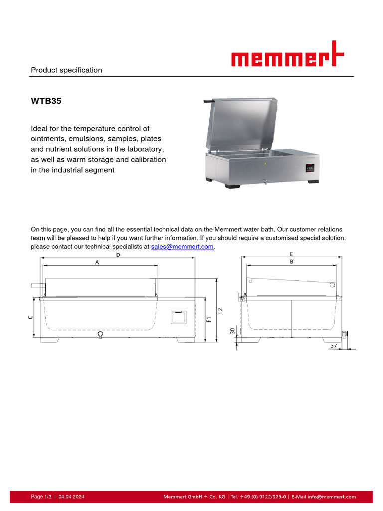 DS Memmert Water-Bath WTB35 EN | PDF | Temperature | Calibration