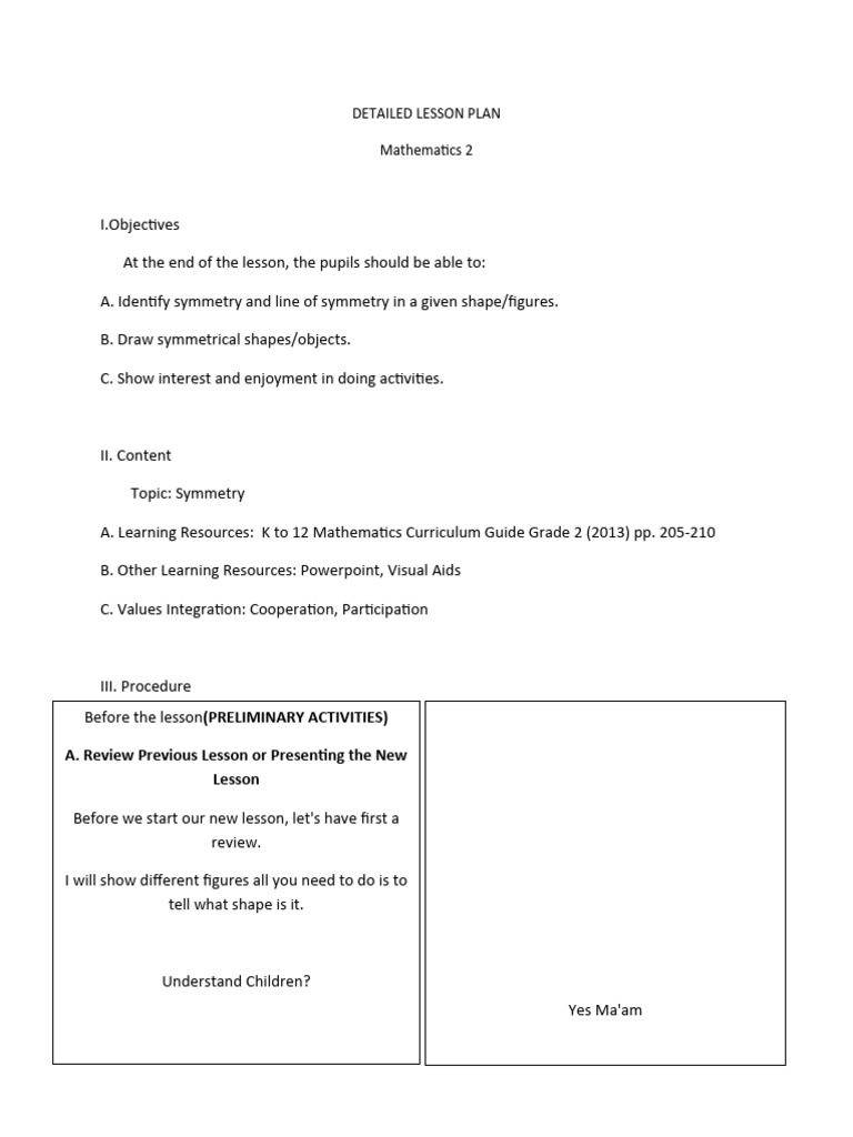Detailed Lesson Plan - de Luna, Joanna L | PDF | Symmetry | Shape