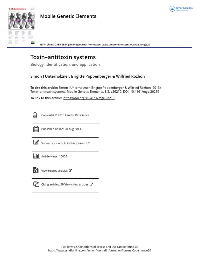 Toxin Antitoxin Systems | PDF | Molecular Cloning | Plasmid
