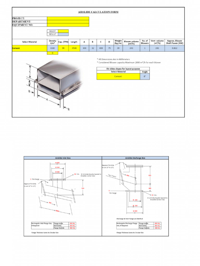 Airslide Calculation Form Project - Department - Equipment No - TOAZ ...
