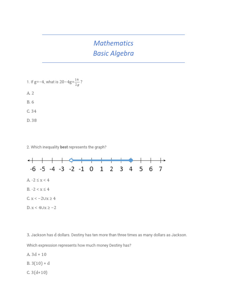 Basic-Alegbra-100 Questions | PDF | Algebra | Applied Mathematics
