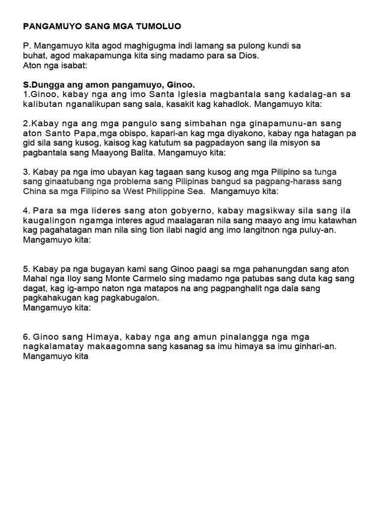 Pangamuyo Sang Mga Tumoluo. July 2024 | PDF