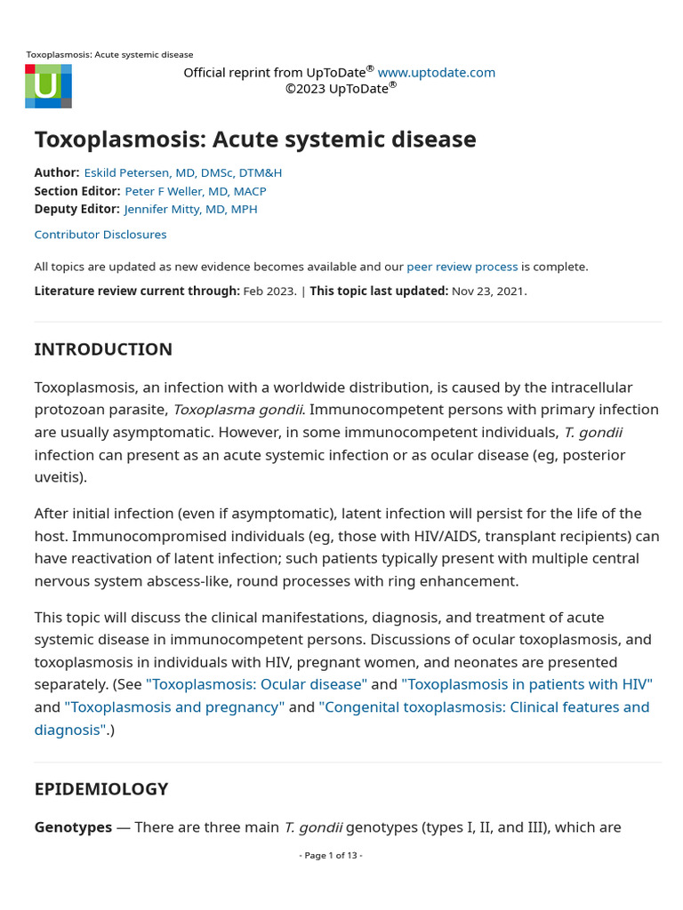 Toxoplasmosis: Acute Systemic Disease | PDF | Infection | Diseases And ...