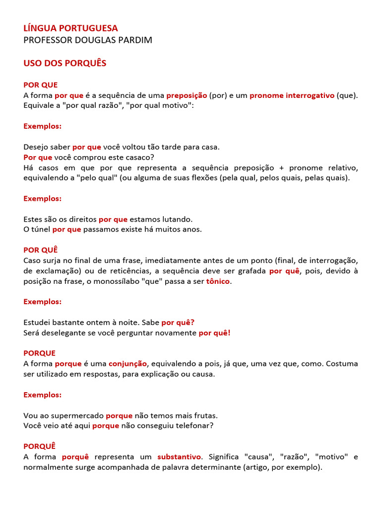 Uso Dos Porquês | PDF | Pronome | Idiomas