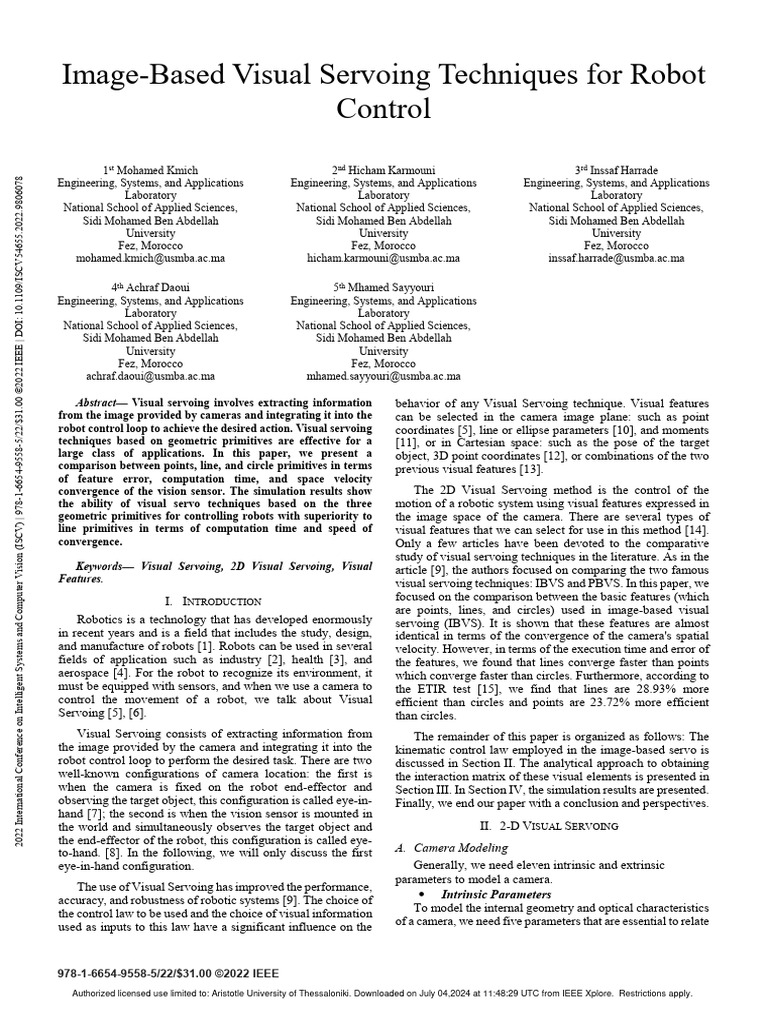 Image-Based Visual Servoing Techniques For Robot Control | PDF Image-Based Visual Servoing Techniques For Robot Control | PDF