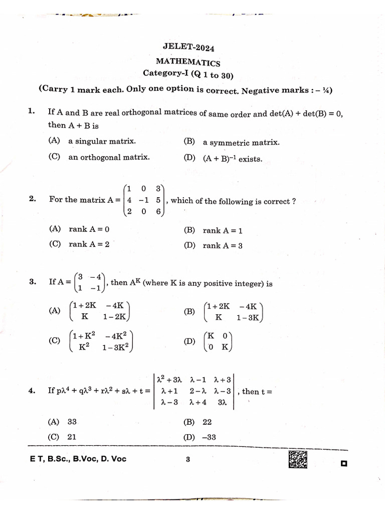 JELET 2024 Question Paper | PDF