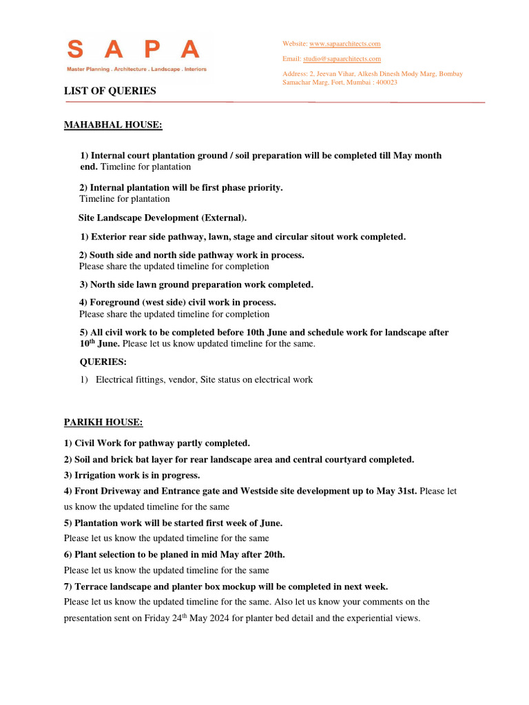 31 05 2024 - List of Queries | PDF | Landscape | Agriculture