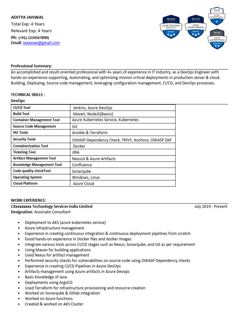 DevOps Resume | PDF | Microsoft Azure | Cloud Computing
