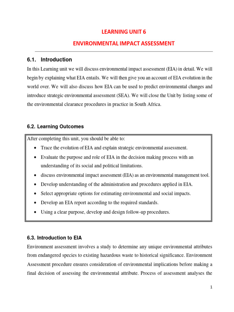 EEN3700_Learning Unit 6 - 2020 | PDF | Environmental Impact Assessment | Sustainability