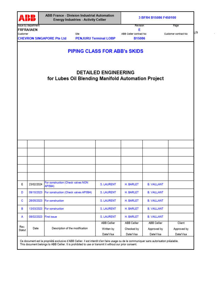 B15086 - F450100e - Piping Class | PDF | Pipe (Fluid Conveyance) | Valve