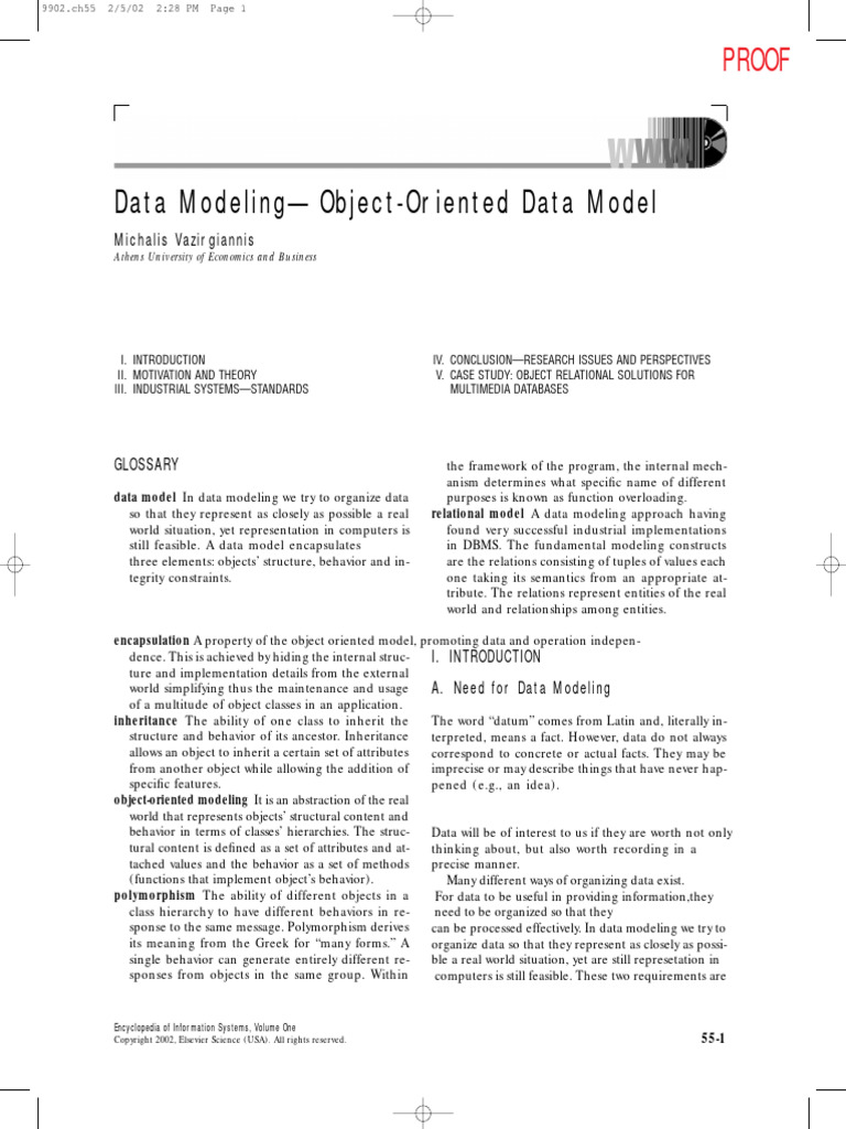 Data Modeling Object Oriented Data Model Encyclopaedia of Information Systems, Vazirgiannis ...