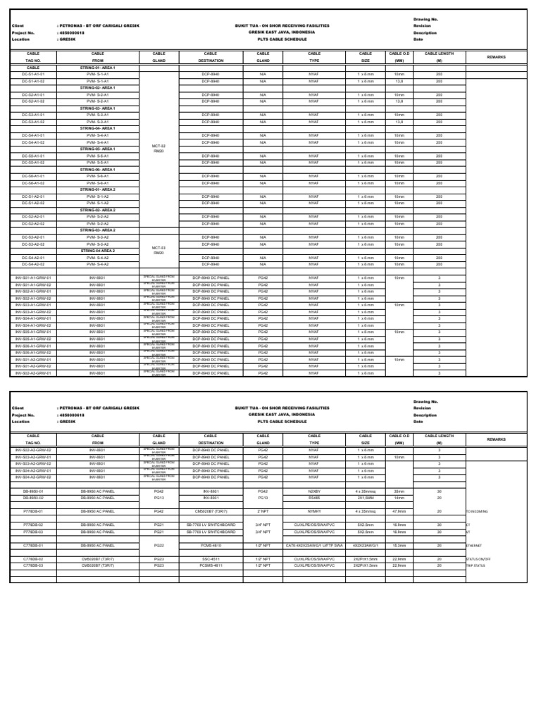 Cable Schedule Rev-1 | PDF | Electrical Engineering | Electrical Equipment