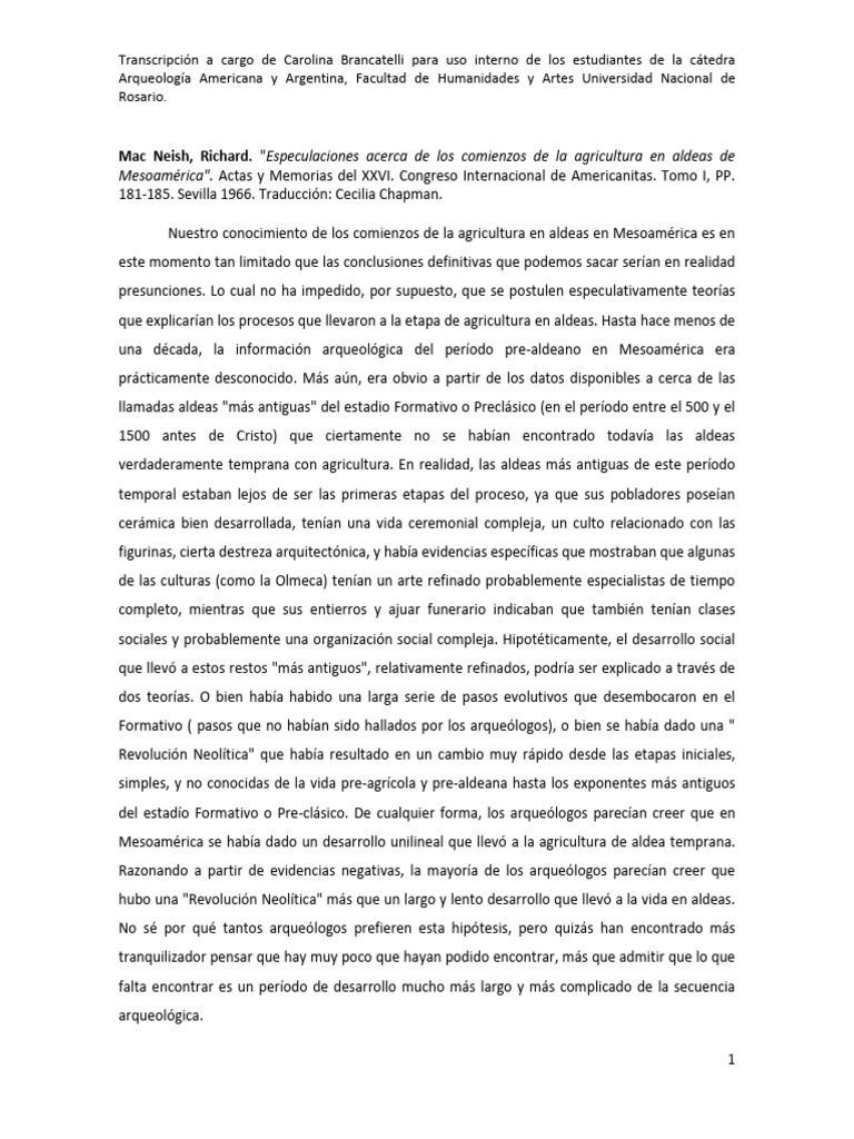 MAC NEISH - Especulaciones Acerca de Los Comienzos de La Agricultura en ...