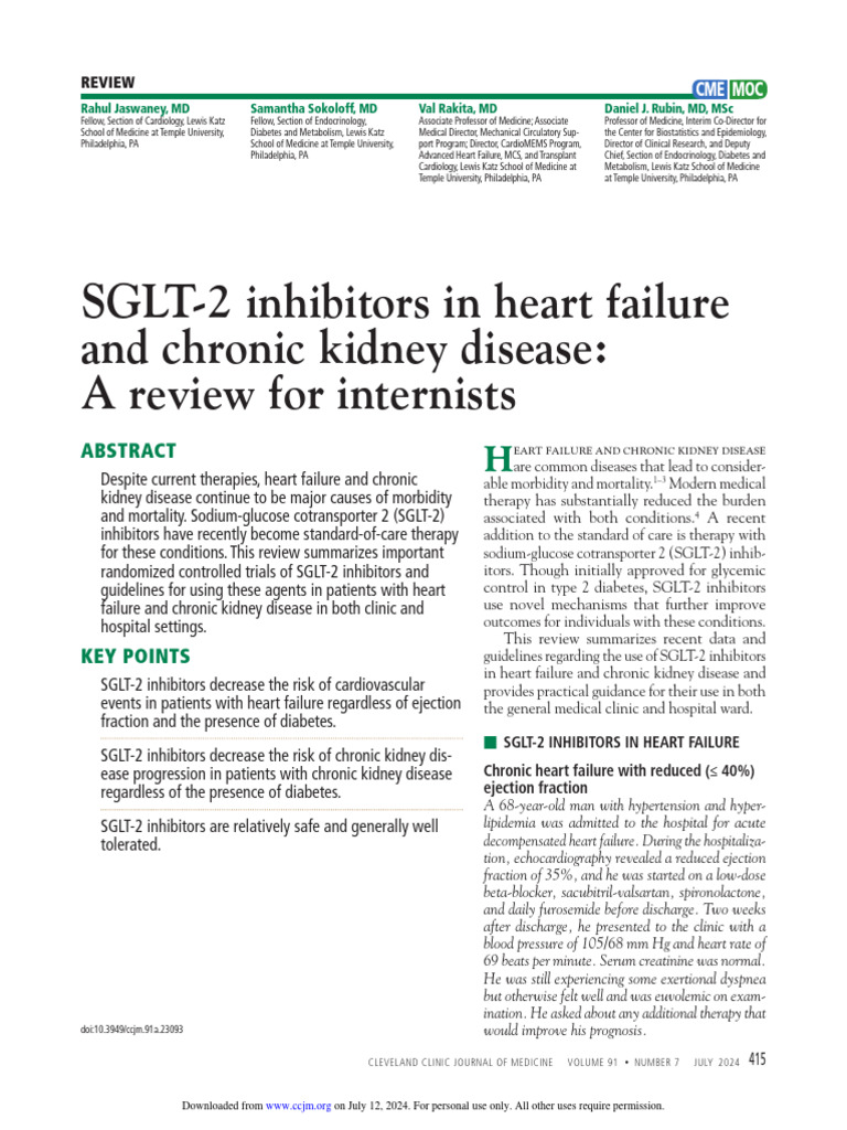 Clev Clin 2024 SGLT 2 Inhibitors in Heart Failure and Chronic Kidney | PDF | Heart Failure | Heart